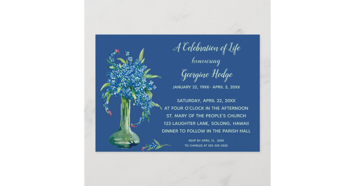 Editable Vase of Forget Me Nots Invitation Card | Zazzle.com