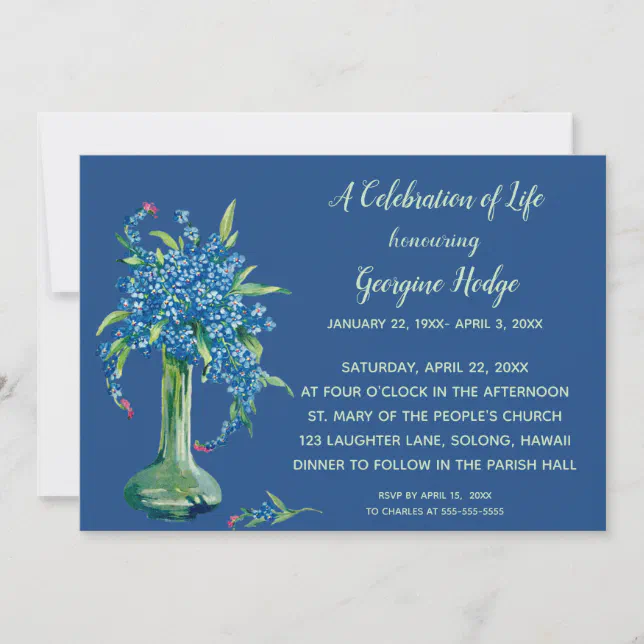 Editable Vase of Forget Me Nots Invitation Card | Zazzle