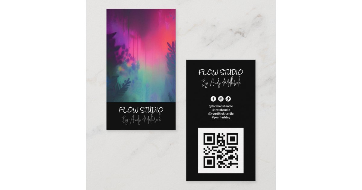Editable Vibrant Fluid Art QR Code Business Card | Zazzle