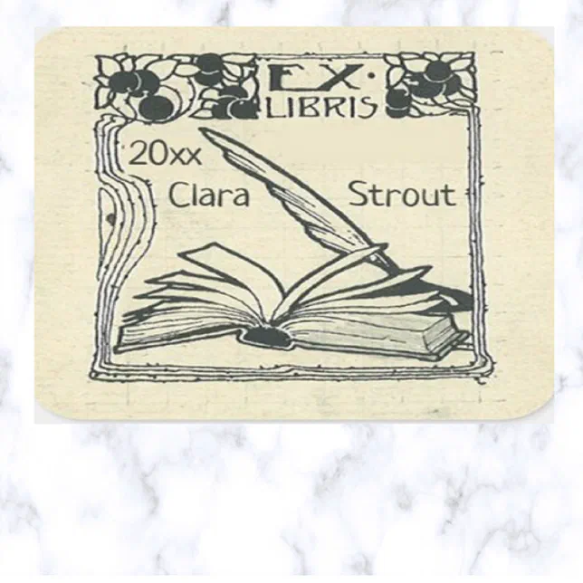 Editable Vintage Book and Quill Bookplate | Zazzle