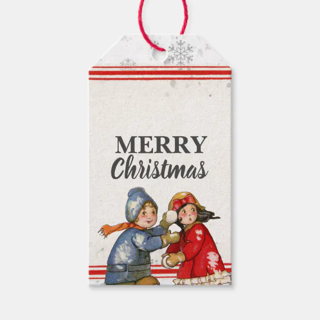Editable Vintage Snowball Children Christmas Gift Tags | Zazzle