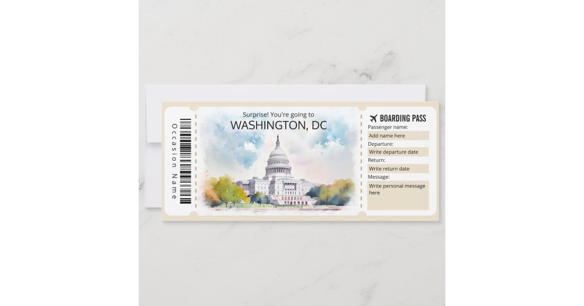Editable Washington DC Plane ticket, Washington Invitation | Zazzle