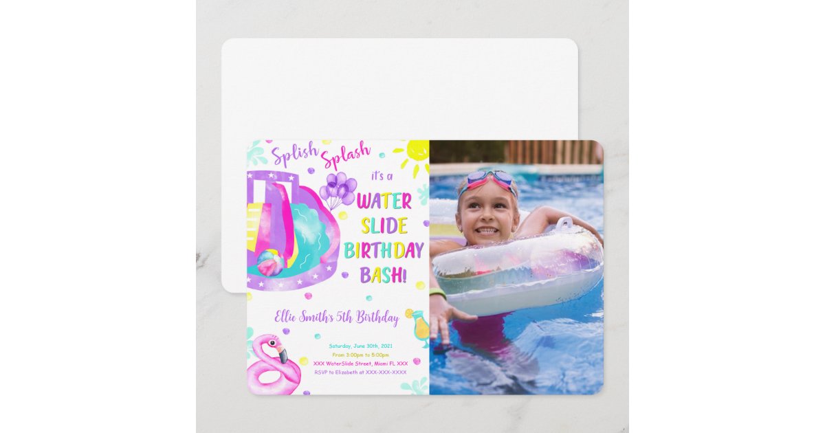 Editable Water Slide Birthday Photo Invitation | Zazzle