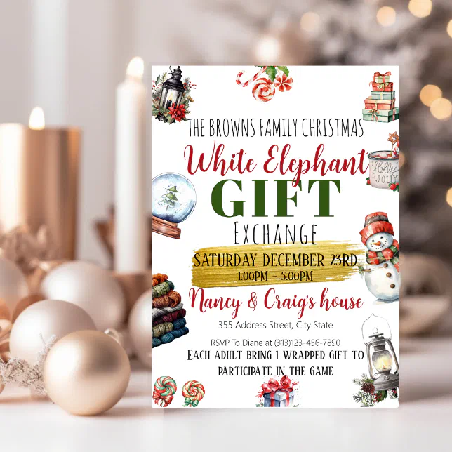 EDITABLE White Elephant Gift Exchange Invitation | Zazzle