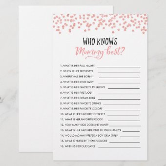 Editable Who knows Mommy Best? Baby Shower Game | Zazzle