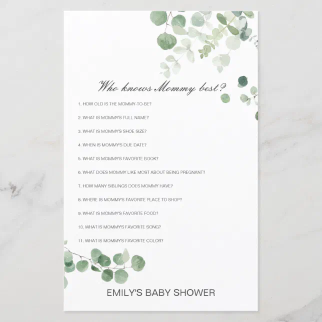 Editable Who Knows Mommy Best Baby Shower Game | Zazzle