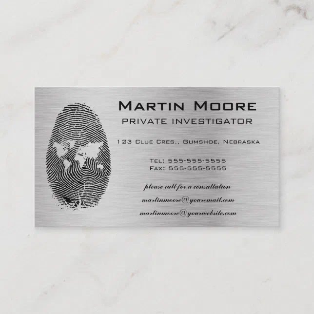 Editable World Fingerprint Private Detective Business Card | Zazzle