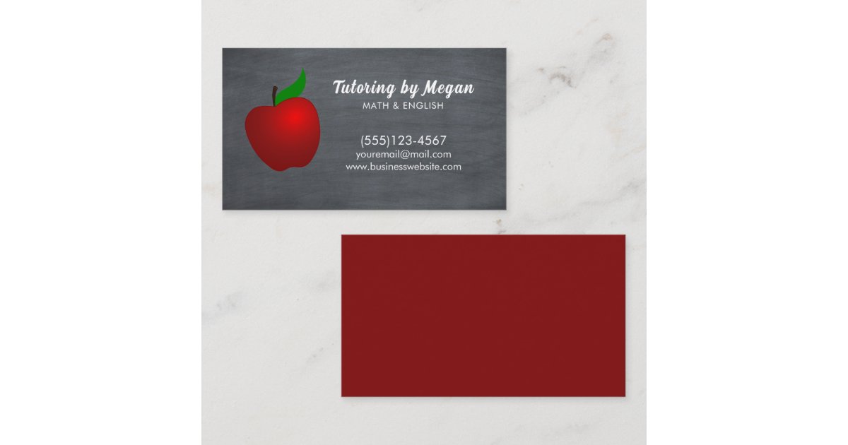 Education Tutor Teacher Apple Chalkboard Business Card | Zazzle