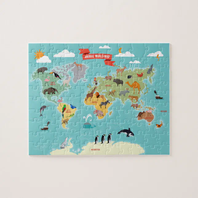 Educational Animals of The World Map Jigsaw Puzzle | Zazzle