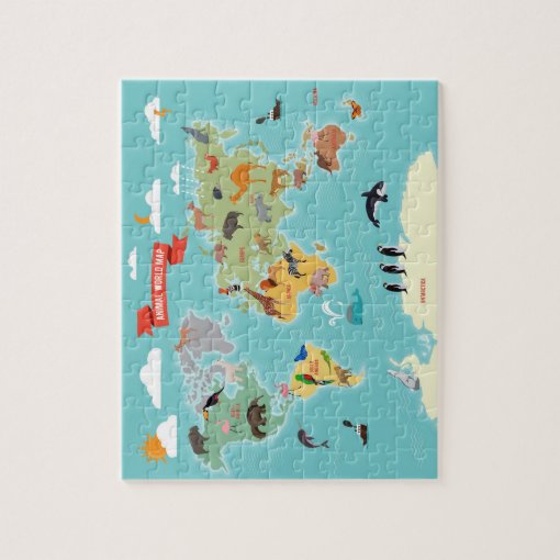 Educational Animals of The World Map Jigsaw Puzzle | Zazzle