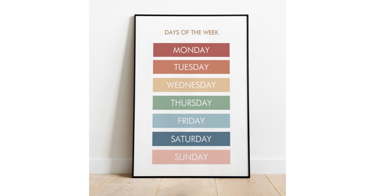 Educational Days of the Week | Homeschool Poster | Zazzle