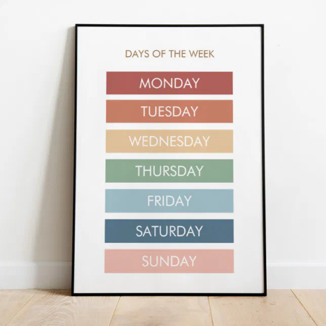 Educational Days of the Week | Homeschool Poster | Zazzle