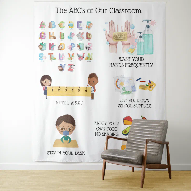 Educational Learning Classroom Covid Rules Tapestry | Zazzle