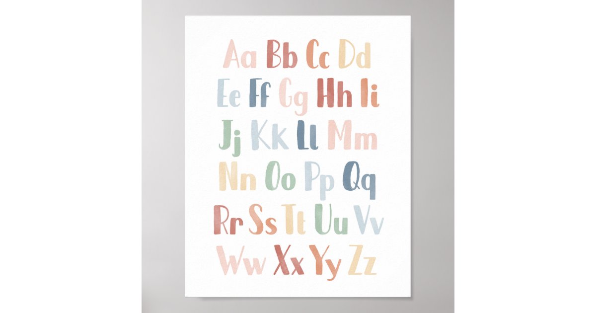 Educational Rainbow Watercolor Alphabet Poster | Zazzle
