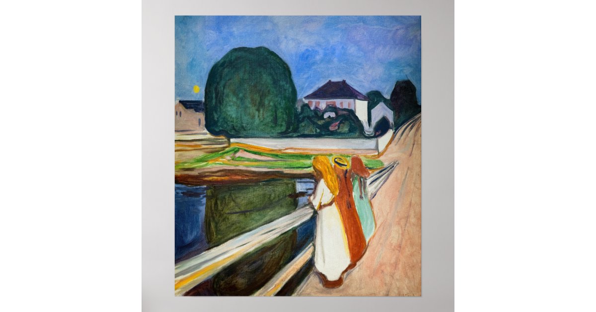 Edvard Munch - The Girls on the Bridge White Night Poster | Zazzle