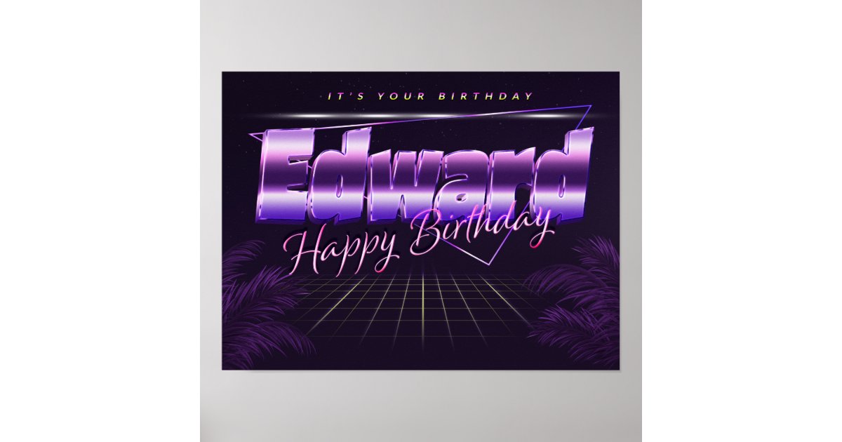 Edward Name Vorname lila retro Poster Geburtstag | Zazzle