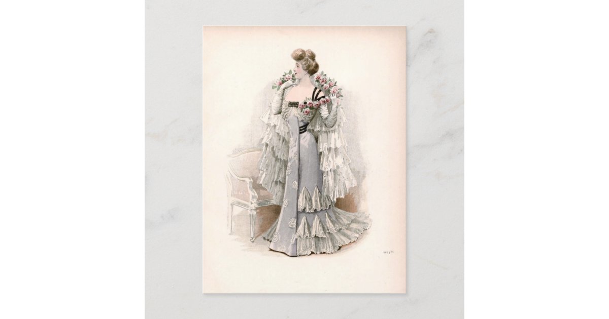 Edwardian Lady Adorned With Roses Vintage Fashion Postcard | Zazzle