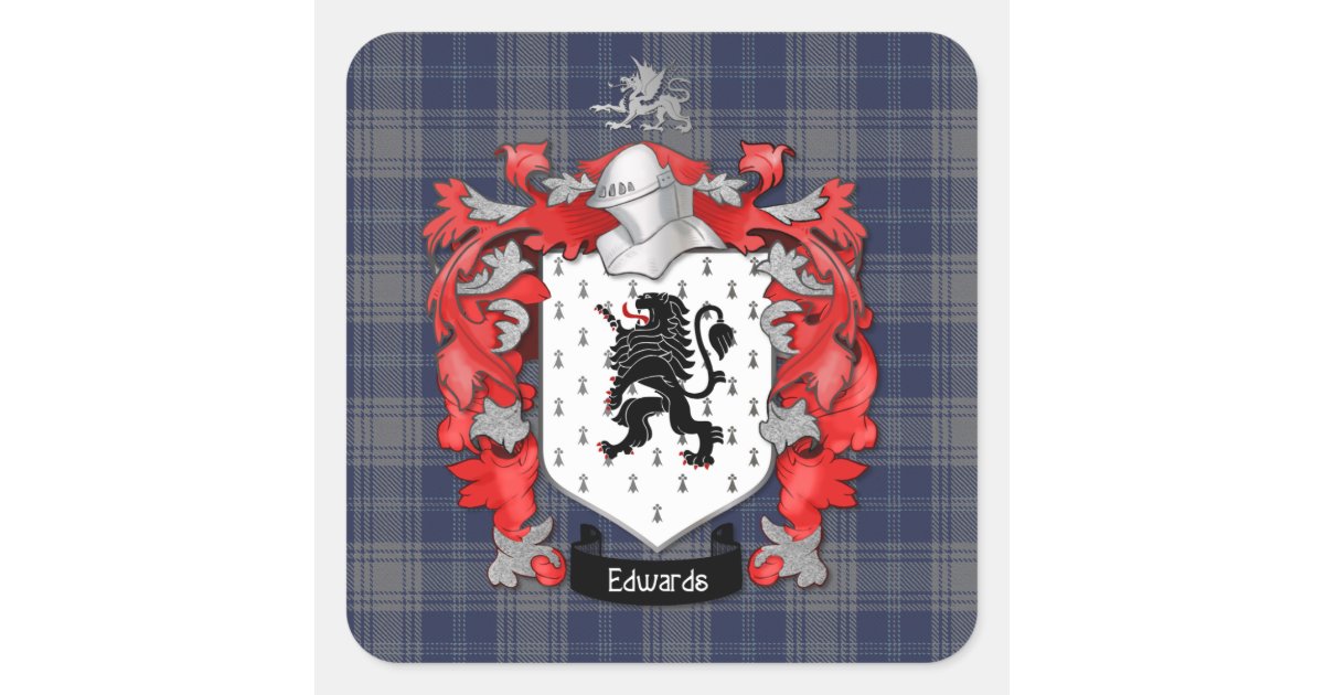 Edwards Family Crest & EdwardsTartan Square Sticker | Zazzle