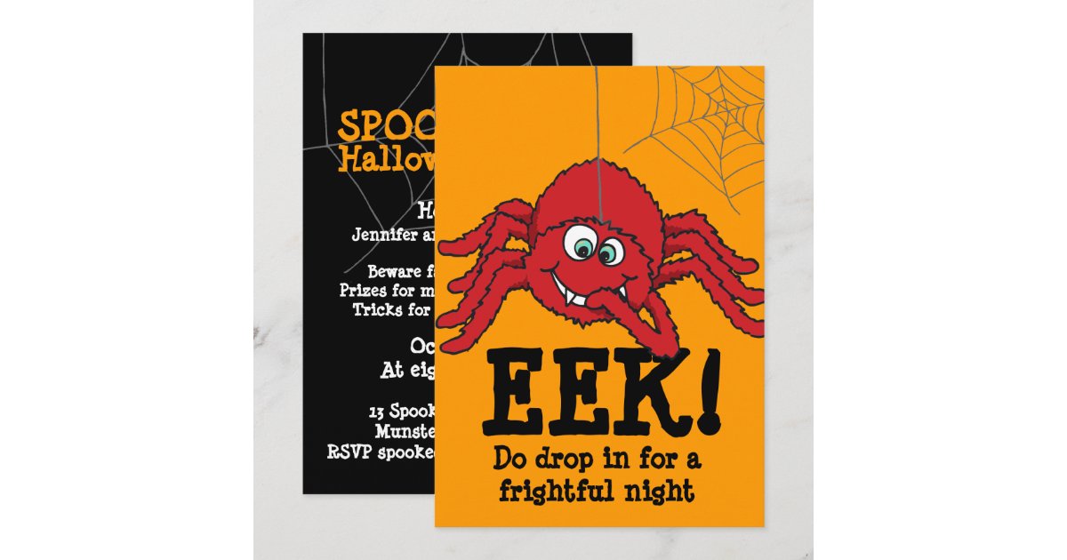 Eek! big red spider Halloween party invitation | Zazzle