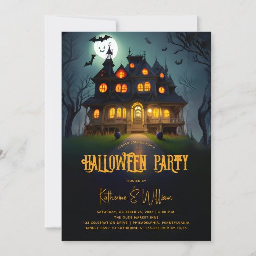 Eerie Night Spooky Haunted House Halloween Party Invitation | Zazzle