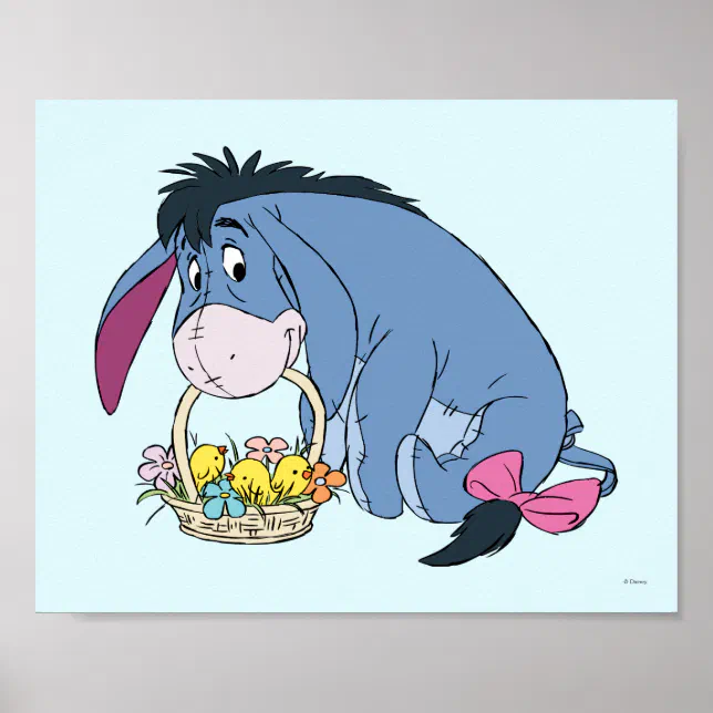 Eeyore Holding Easter Basket Full of Baby Chicks Poster | Zazzle