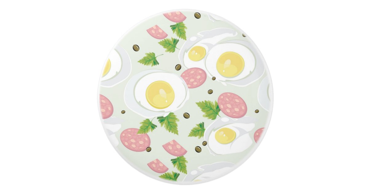 Egg and Sausage Pattern Ceramic Knob | Zazzle