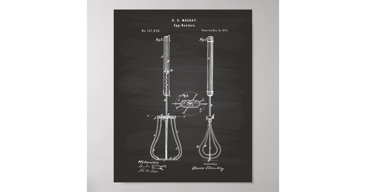 Egg Beaters 1874 Patent Art - Chalkboard Poster | Zazzle