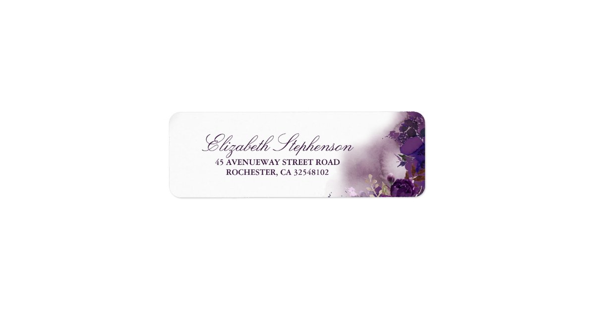 Eggplant Purple Floral Watercolor Label | Zazzle
