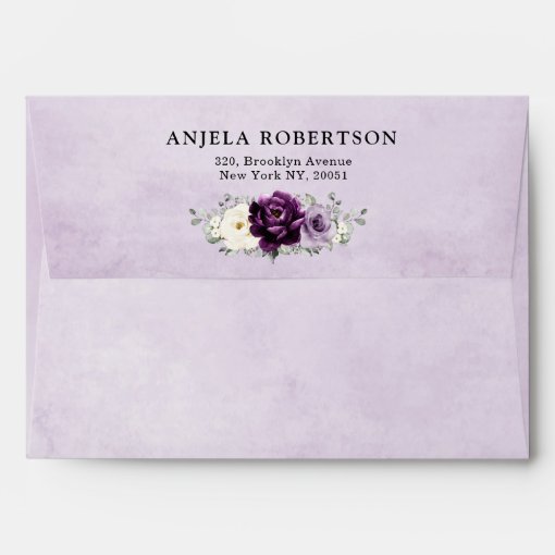 Eggplant Purple Plum Ivory White Floral Wedding Envelope | Zazzle