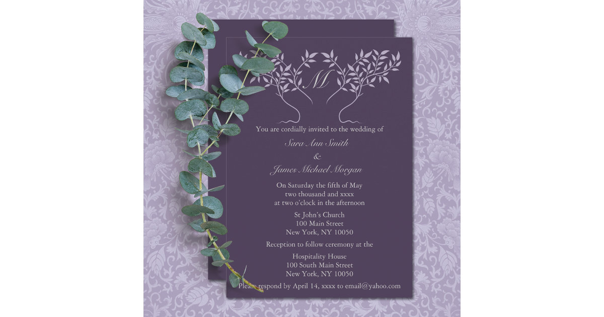 Eggplant Tree of Life Wedding Invitation | Zazzle