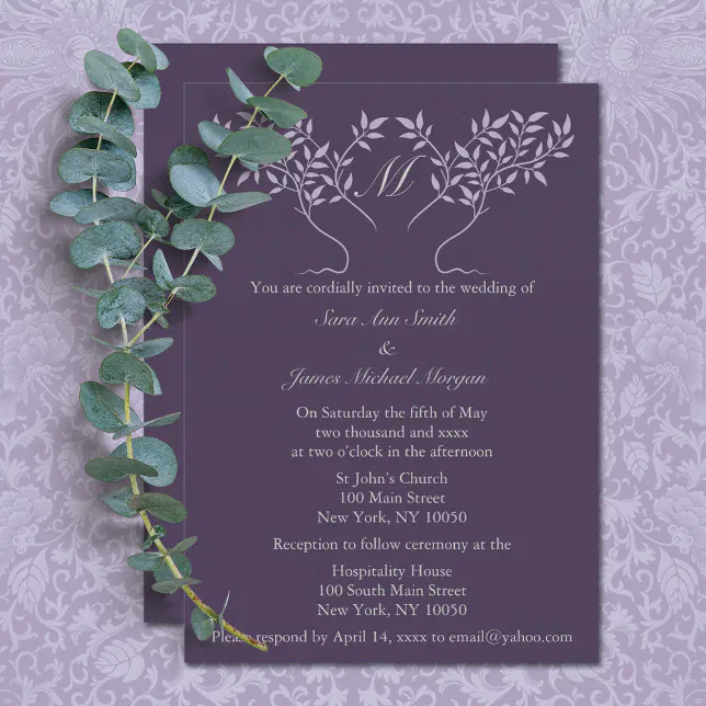 Eggplant Tree of Life Wedding Invitation | Zazzle
