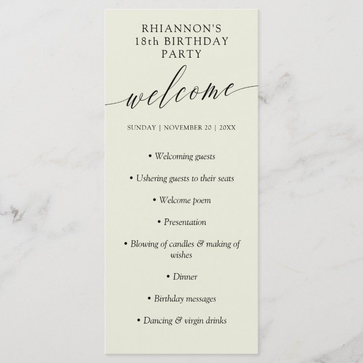 Eggshell Delicate Calligraphy Birthday Party Program | Zazzle