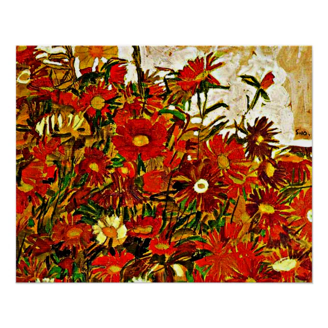 Egon Schiele painting, Field of Flowers Poster | Zazzle