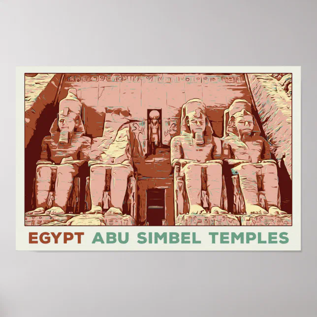 Egypt, Abu Simbel temples illustration Postcard Poster | Zazzle