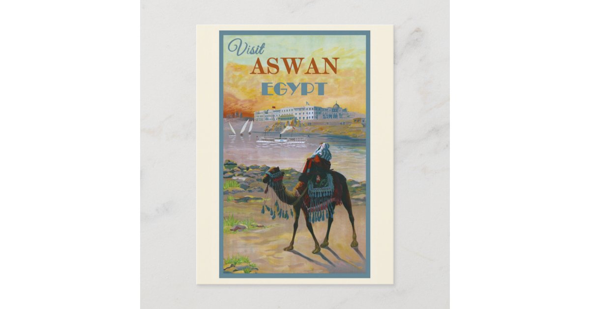 Egypt Vintage Visit Aswan Travel Postcard | Zazzle