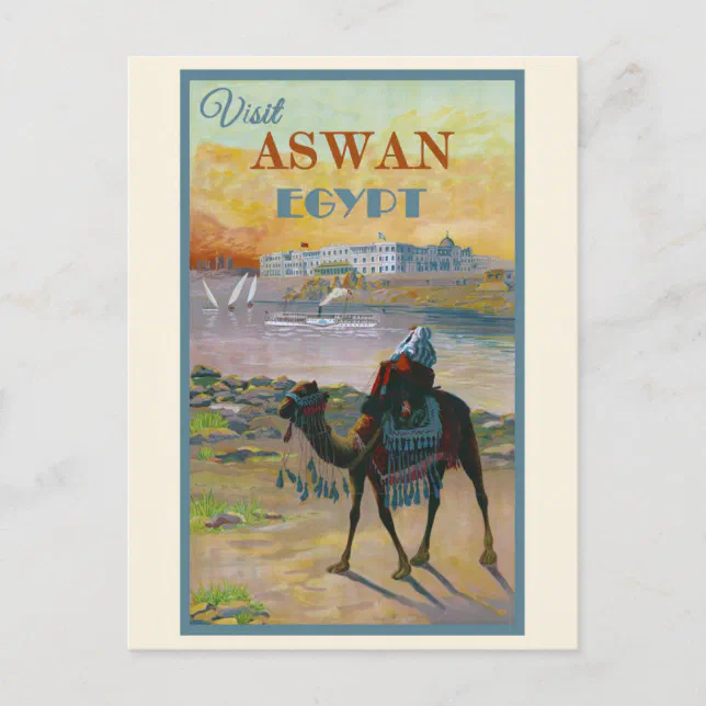 Egypt Vintage Visit Aswan Travel Postcard | Zazzle