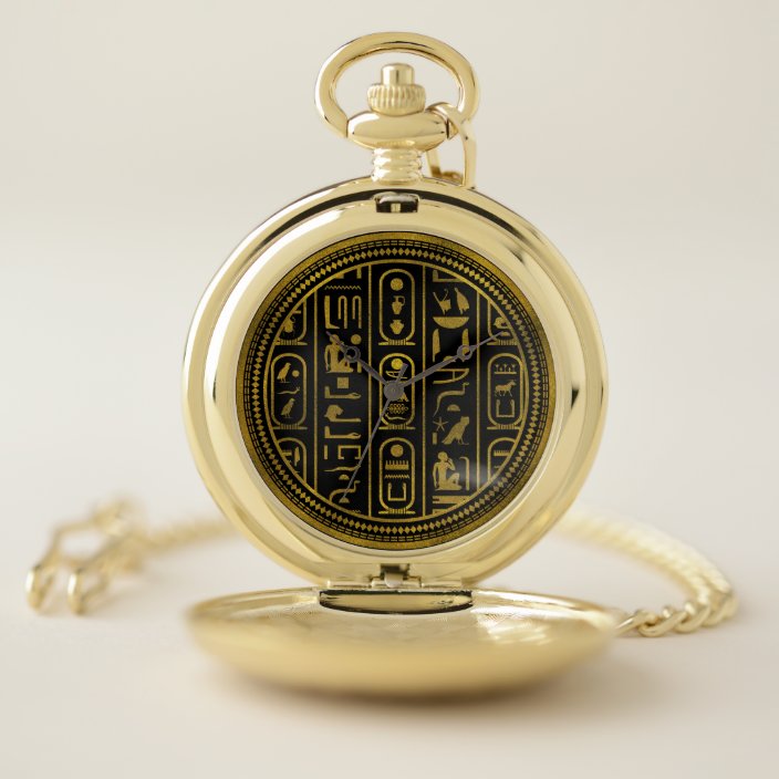Egyptian Ancient Gold hieroglyphs on black Pocket Watch | Zazzle.com