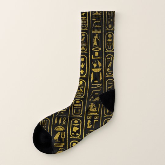 Egyptian Ancient Gold hieroglyphs on black Socks | Zazzle.com
