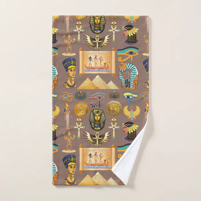 Egyptian Ancient Hieroglyphic Pattern Symbol Hand Towel | Zazzle
