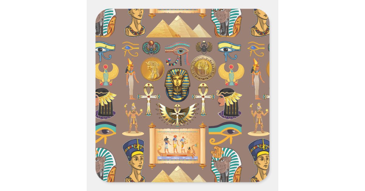 Egyptian Ancient Hieroglyphic Pattern Symbol Square Sticker | Zazzle