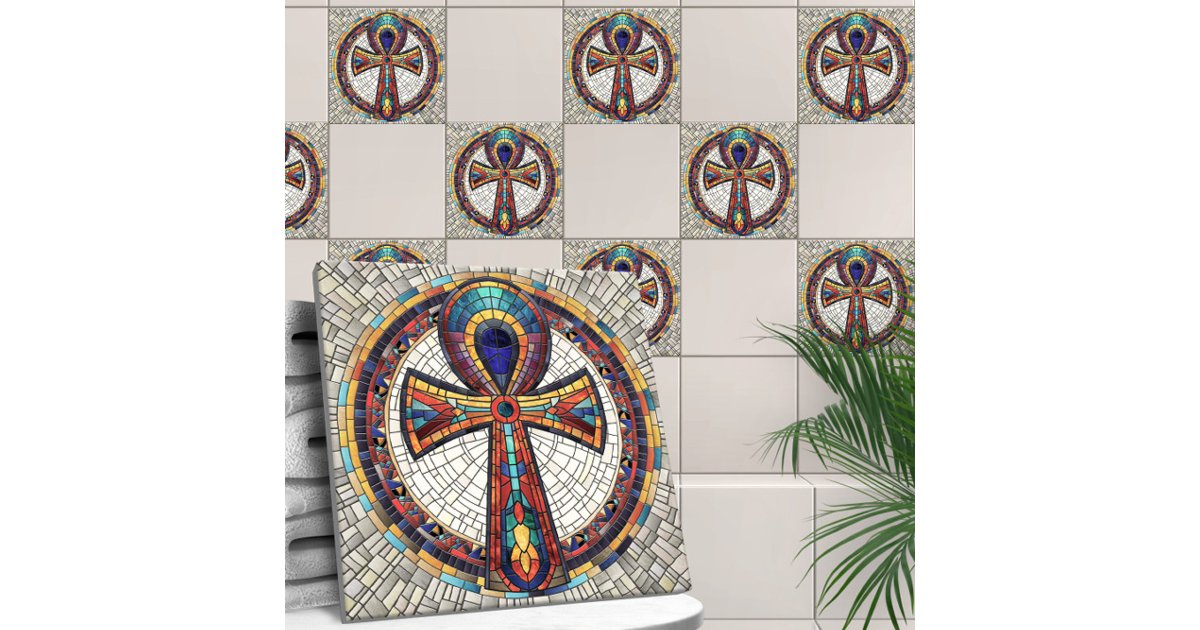 Egyptian Ankh Cross -Mosaic Art Ceramic Tile | Zazzle