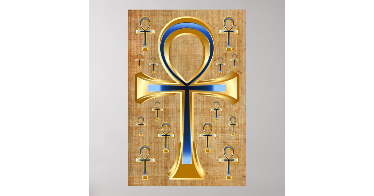 Egyptian Ankh - Gold and Blue Design Poster | Zazzle