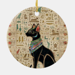 Egyptian Cat - Bastet on papyrus Ceramic Ornament | Zazzle