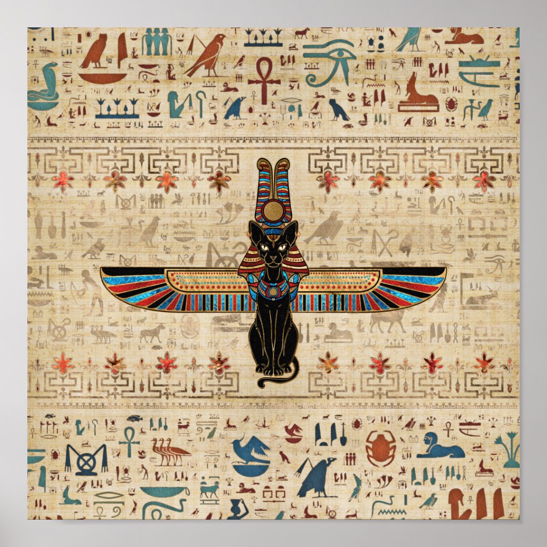 Egyptian Cat - Bastet on papyrus Poster | Zazzle