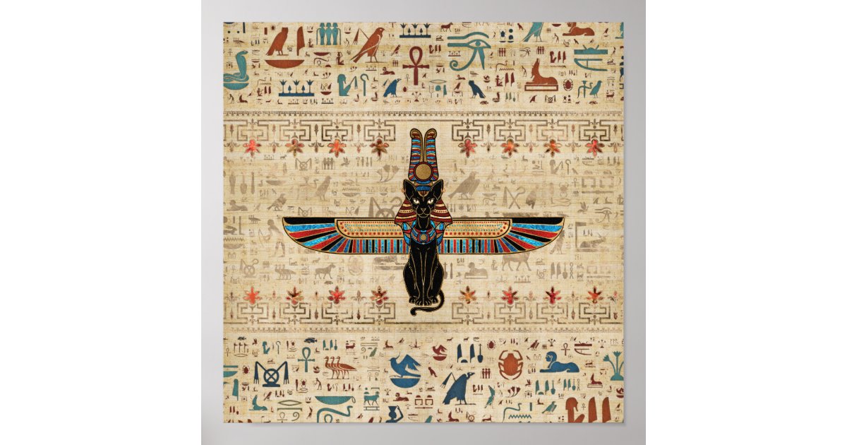 Egyptian Cat - Bastet on papyrus Poster | Zazzle