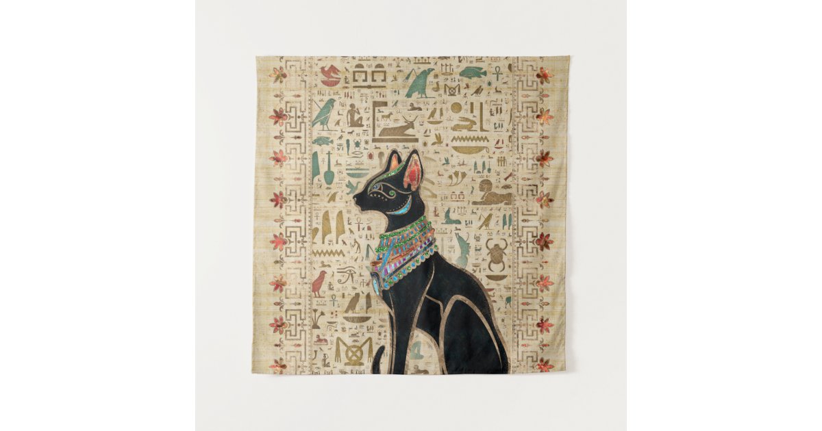 Egyptian Cat - Bastet on papyrus Tapestry | Zazzle