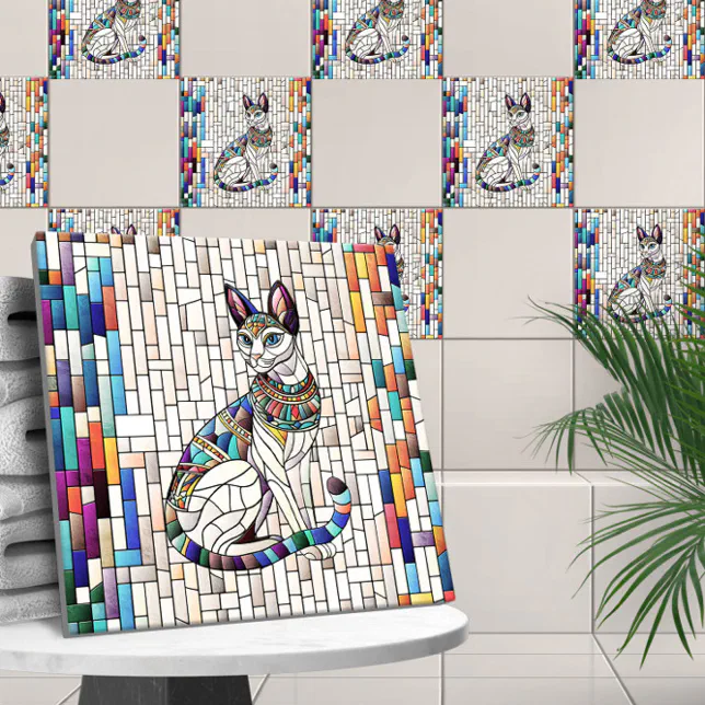 Egyptian Cat -Mosaic Art Ceramic Tile | Zazzle