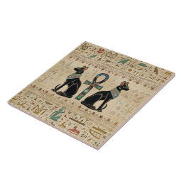 Egyptian Cats and ankh cross Ceramic Tile | Zazzle