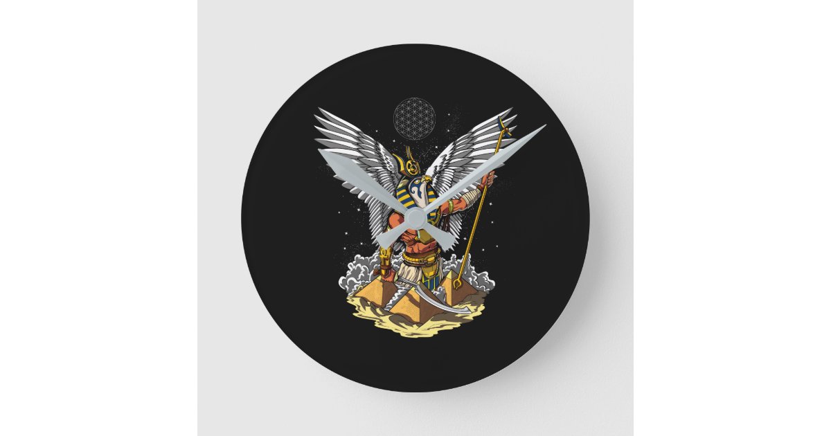 Egyptian God Horus Ancient Pyramids Ankh Mythology Round Clock | Zazzle