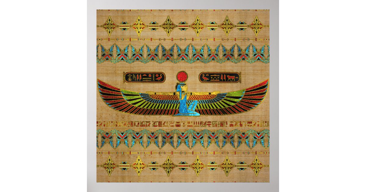 Egyptian Goddess Isis Ornament on papyrus Poster | Zazzle